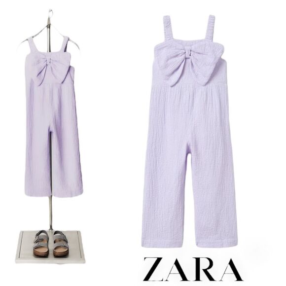 Zara | Bottoms | Zara Kids Mauve Textured Jumpsuit With Bow | Poshmark